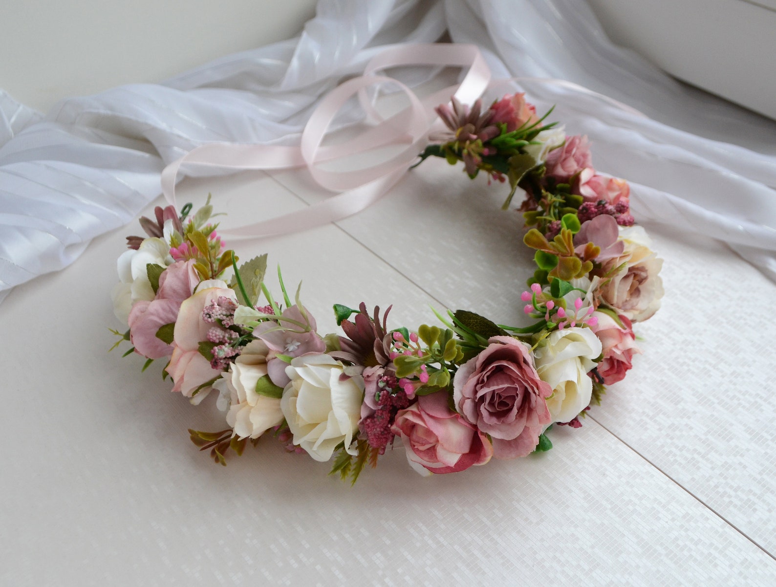 Purple Pink Flower crown Pink Rose Headpiece Pastel Floral | Etsy