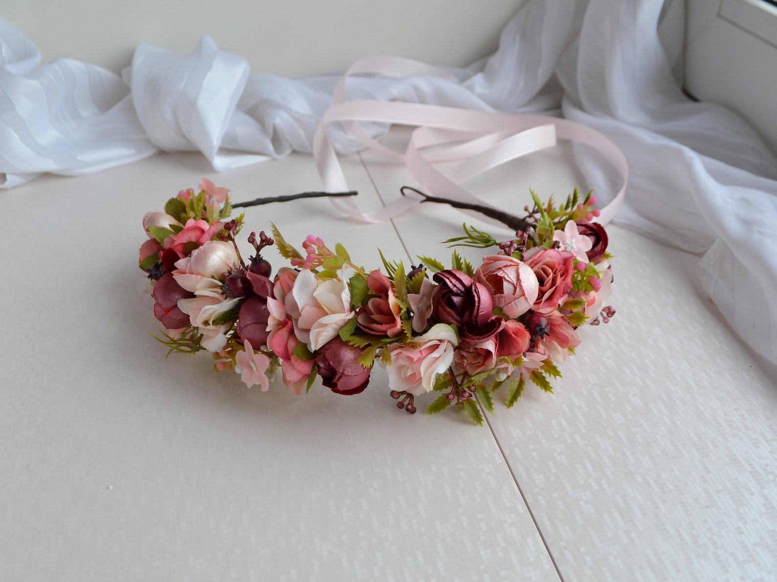 Blush Pink Flower Crown Rose Floral Crown Boho Wedding - Etsy