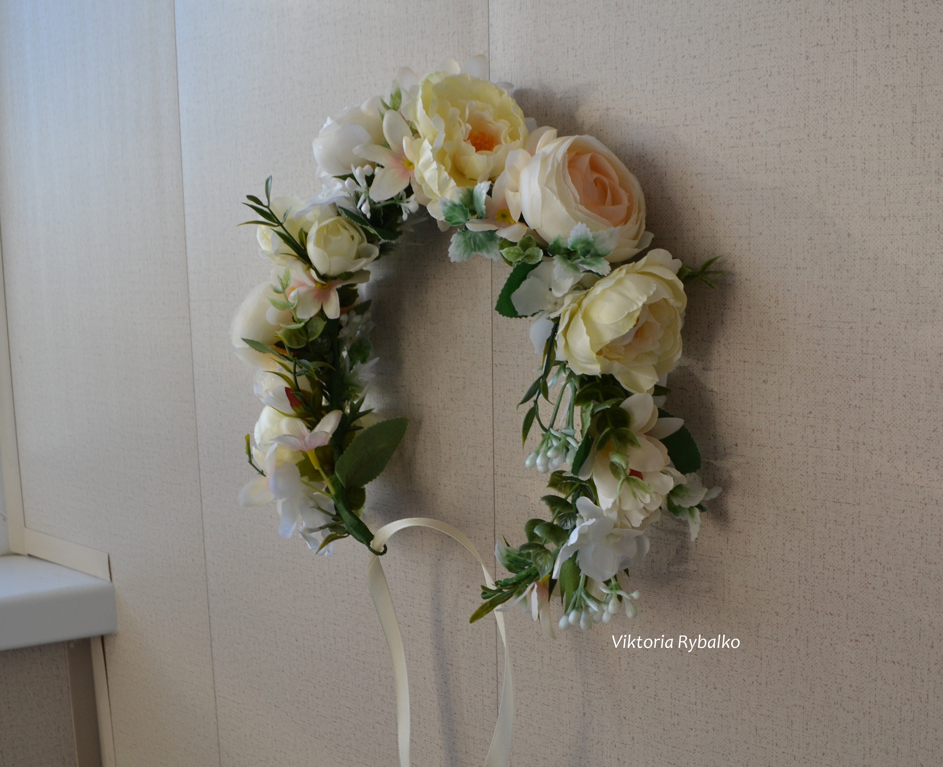 Ivory Peony Flower Crown Beige Boho Floral Crown Bridesmade - Etsy