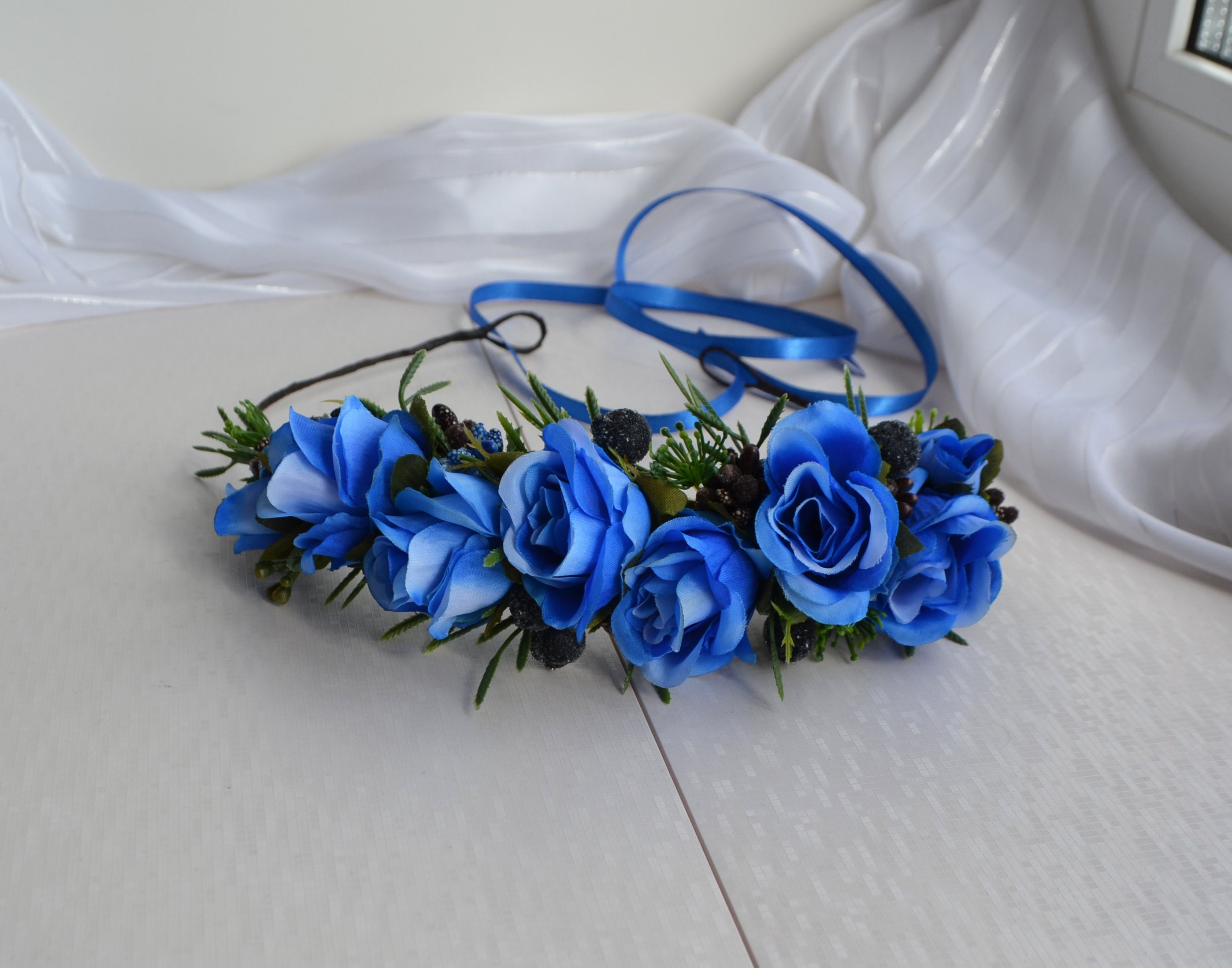 Deep Blue Flower Crown Royal Blue Boho Floral Crown Navy - Etsy