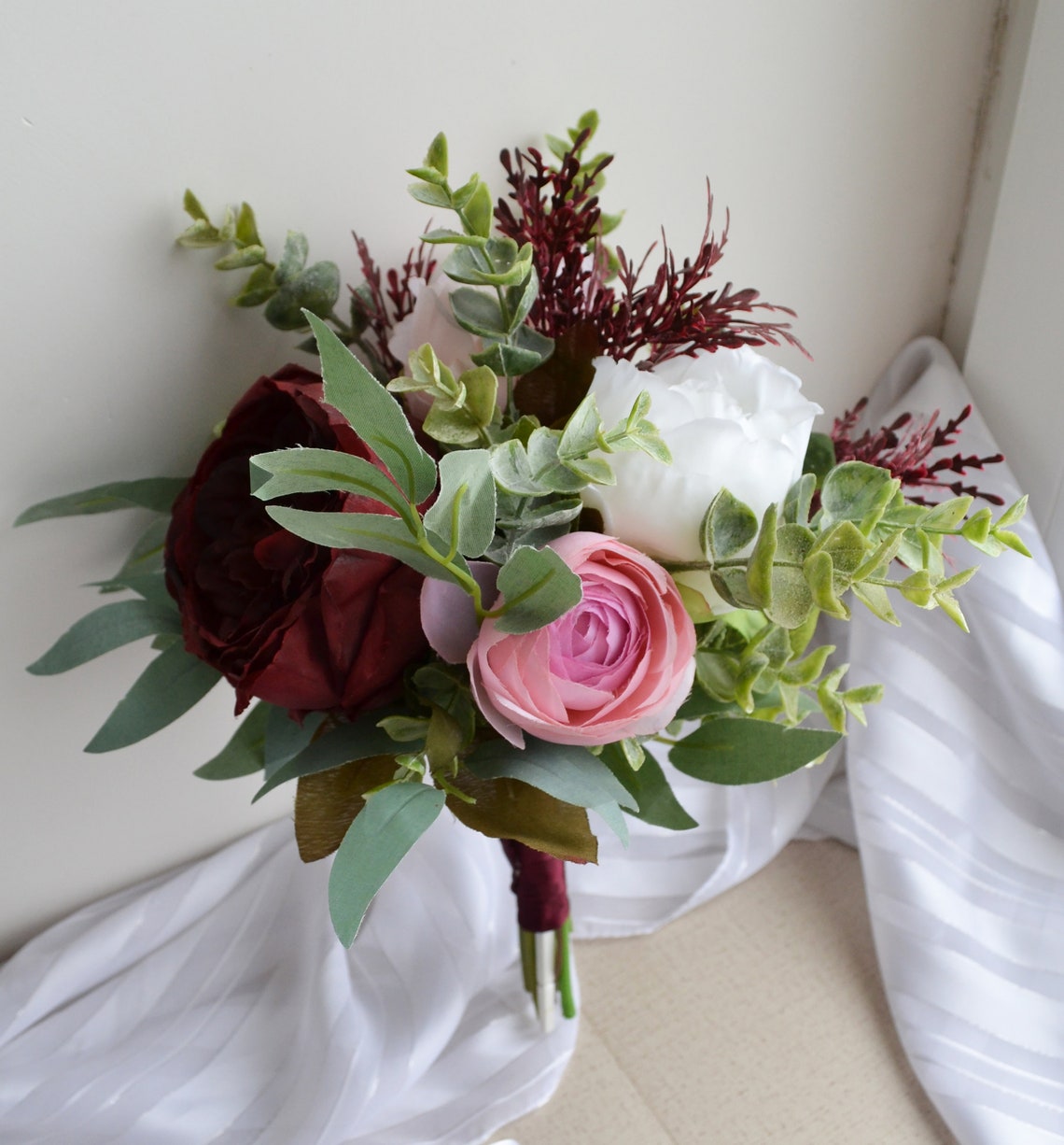 Burgundy Blush Pink White Bouquet Small Burgundy Bouquet - Etsy