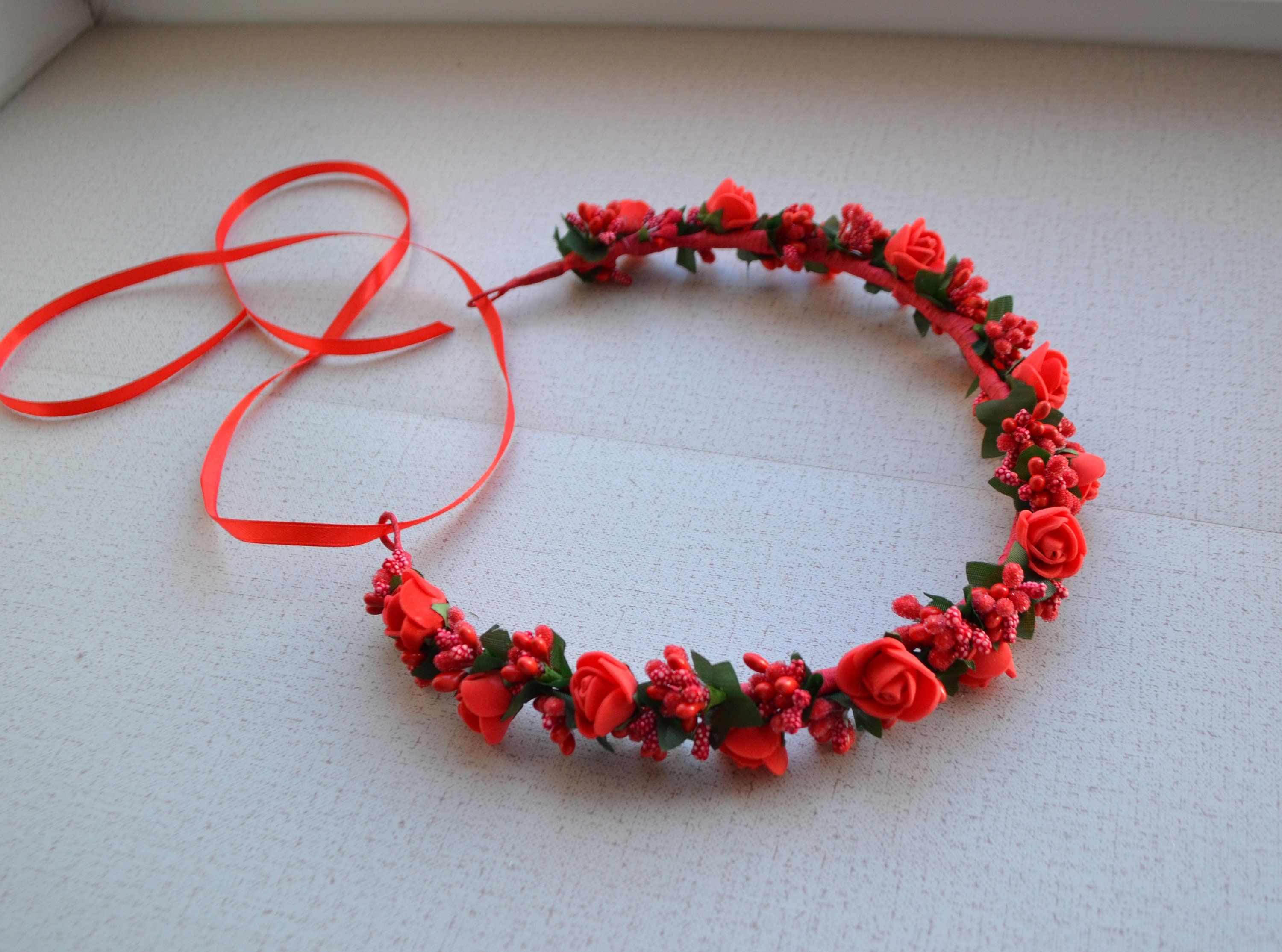 Small Red Rose Flower Crown Red Flower Headband Girl Flower Crown Boho ...