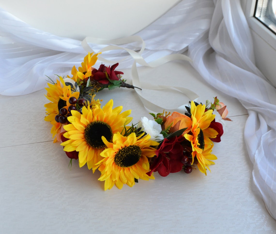 Sunflower Crown Yellow Red Large Headpiece Maternity Sunflower | Etsy