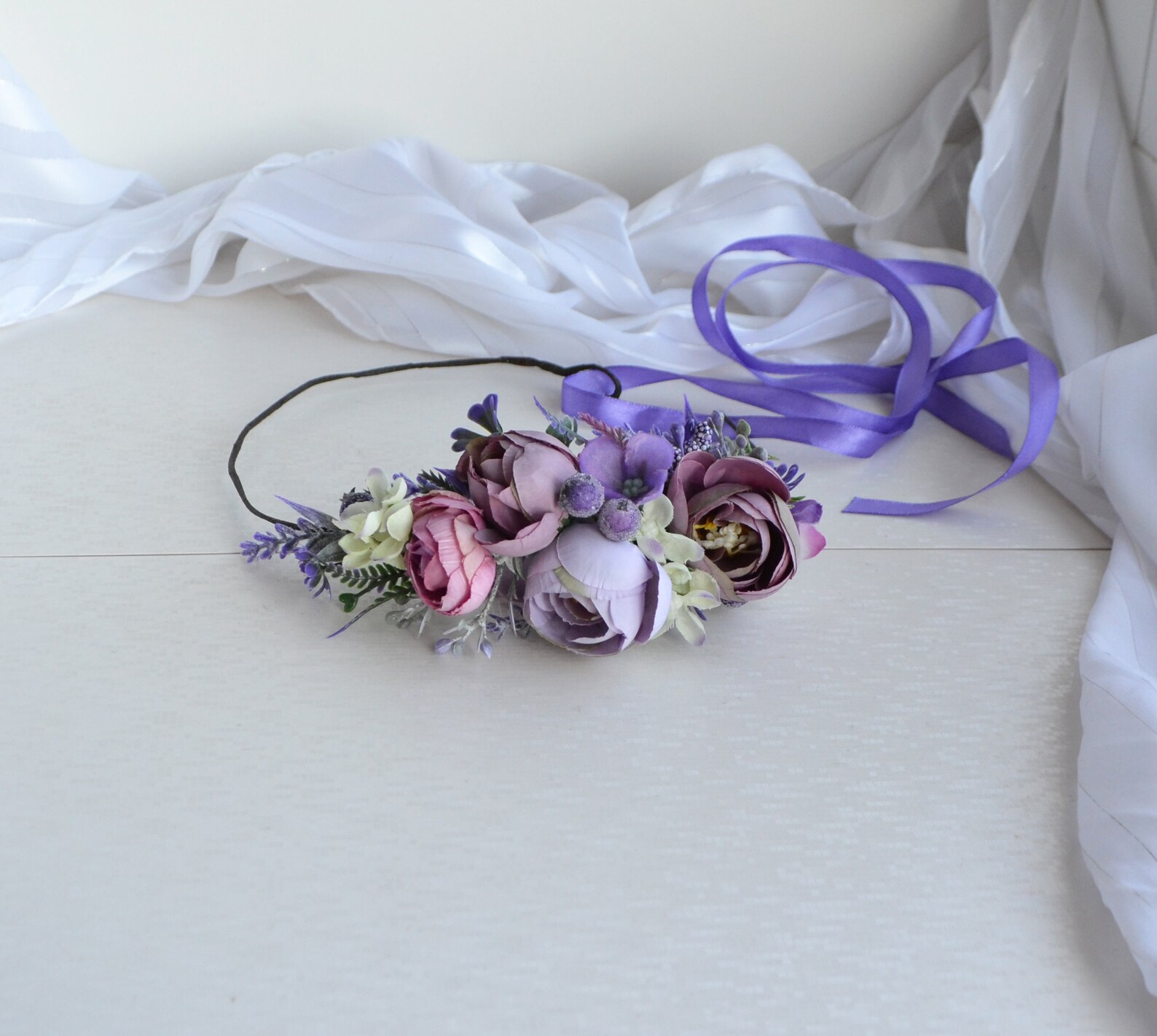 Purple Lavender Flower Crown Small Lilac Floral Crown Winter - Etsy