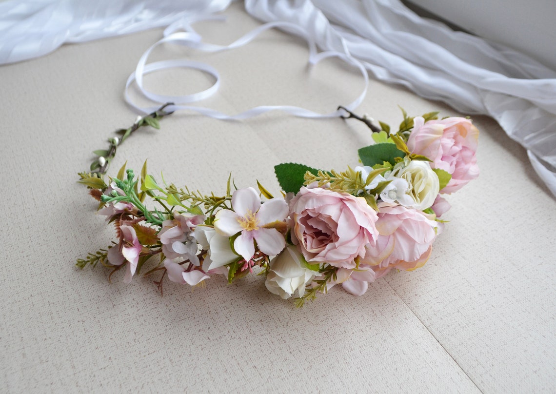 Blush Peony Flower Crown Wedding Floral Crown Peony Bridesmade | Etsy