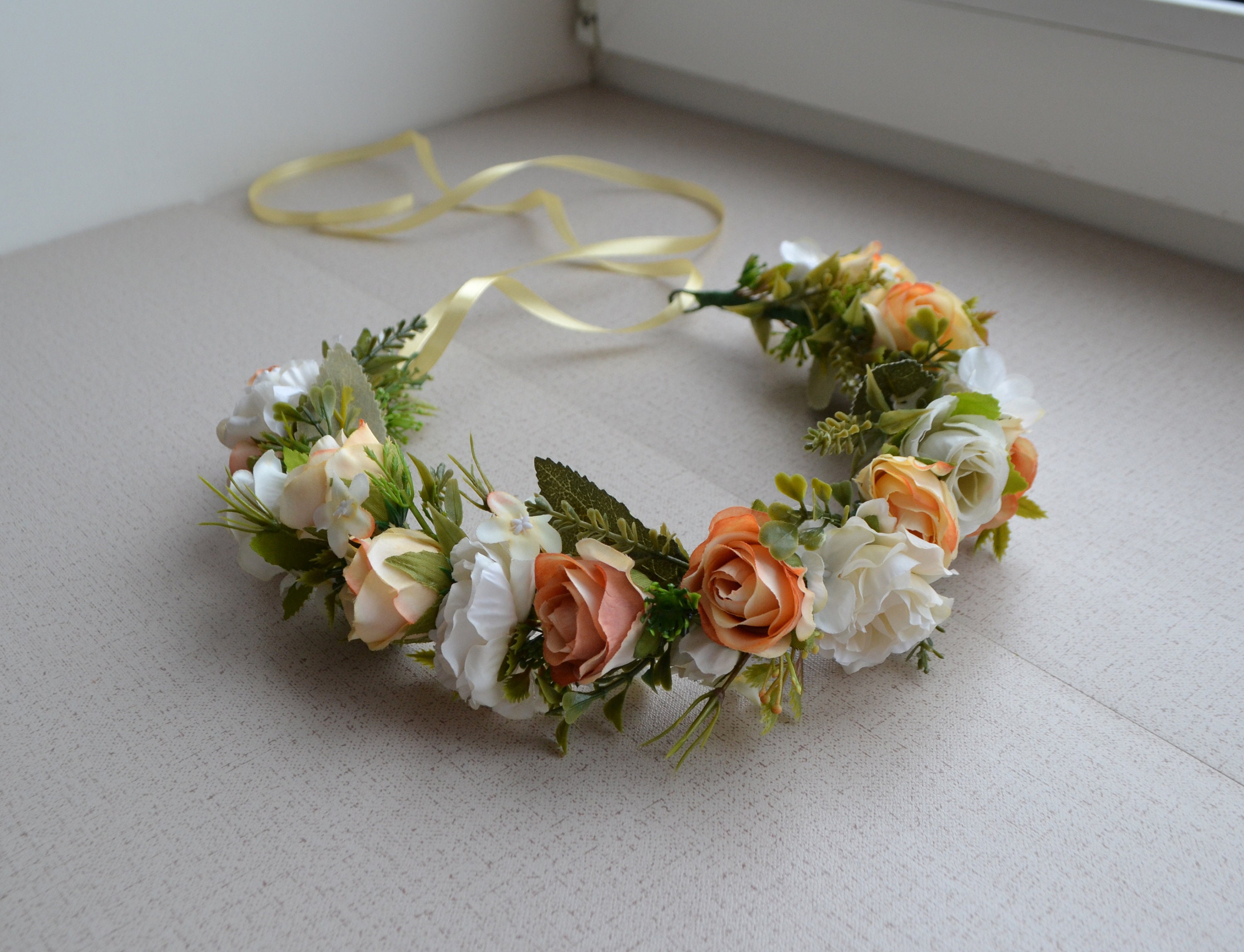 Beige White Flower Crown Pastel Flower Crown Bridesmad Floral | Etsy