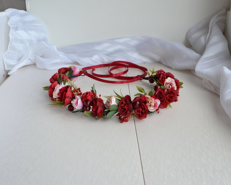 Red Pink Flower Crown Red Green Floral Crown Small Headpiece - Etsy ...