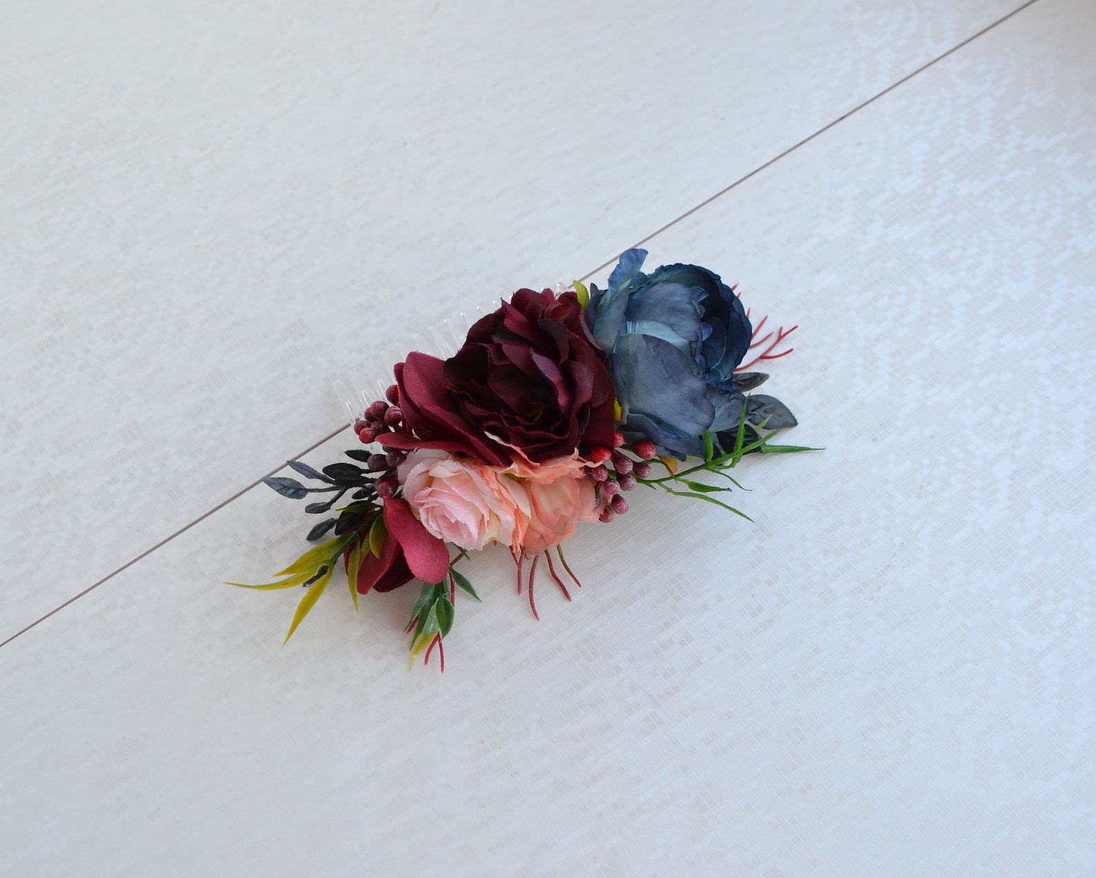 Burgundy Dusty Blue Flower Comb Navy Pink Hair Comb Wedding - Etsy