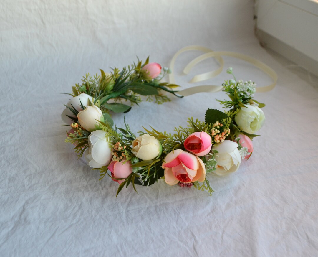 Fall Flower Crown Beige Floral Crown Ivory Green Floral Headpiece ...