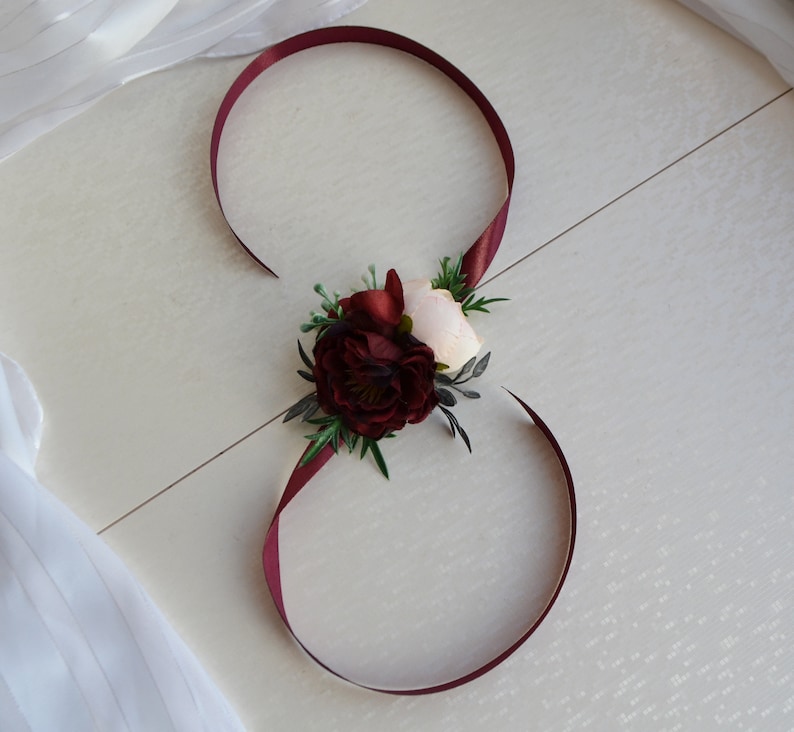 Burgundy Wrist Corsage Small Deep Red Bridesmaid Corsage | Etsy
