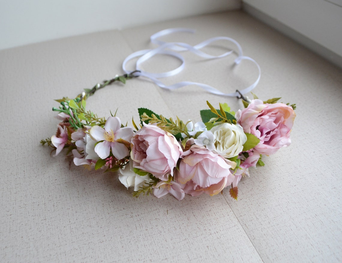 Blush Peony Flower Crown Wedding Floral Crown Peony Bridesmade | Etsy