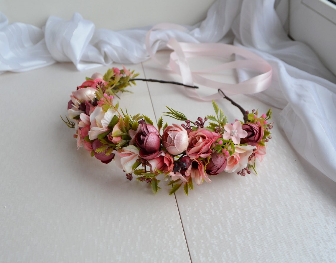 Blush Pink Flower Crown Rose Floral Crown Boho Wedding - Etsy