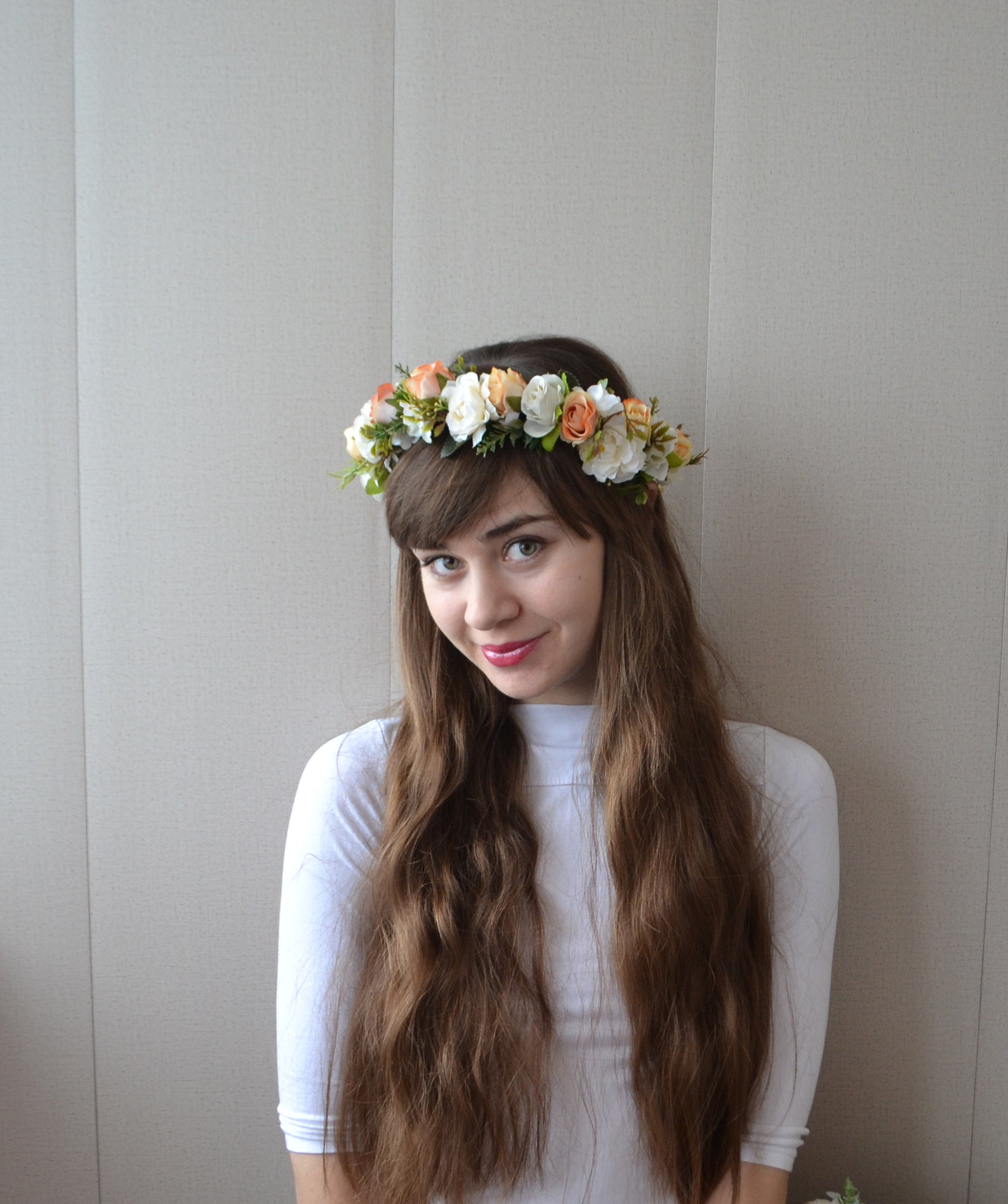 Beige White Flower Crown Pastel Flower Crown Bridesmad Floral | Etsy