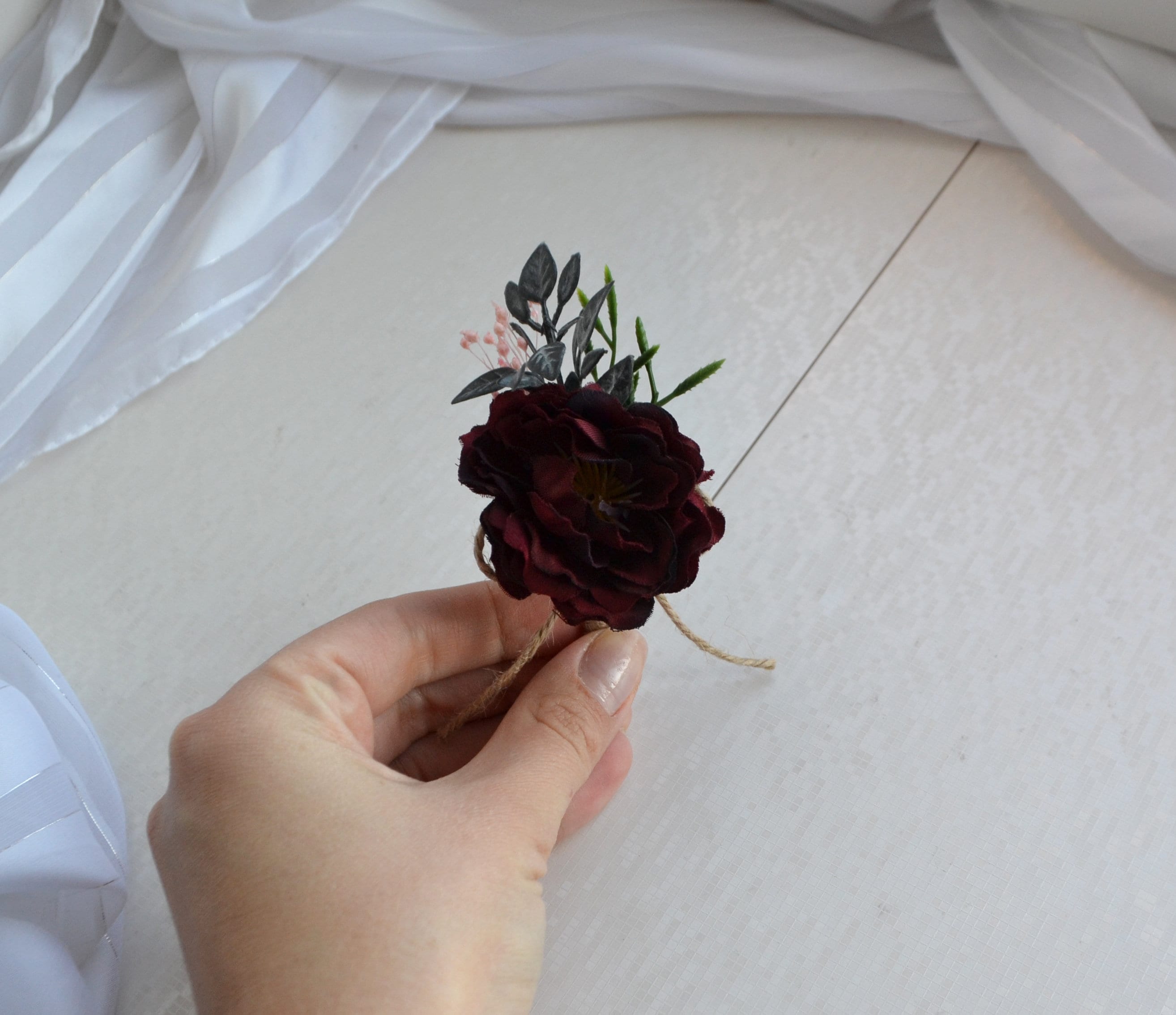 Burgundy Wrist corsage Small Deep red Bridesmaid corsage | Etsy