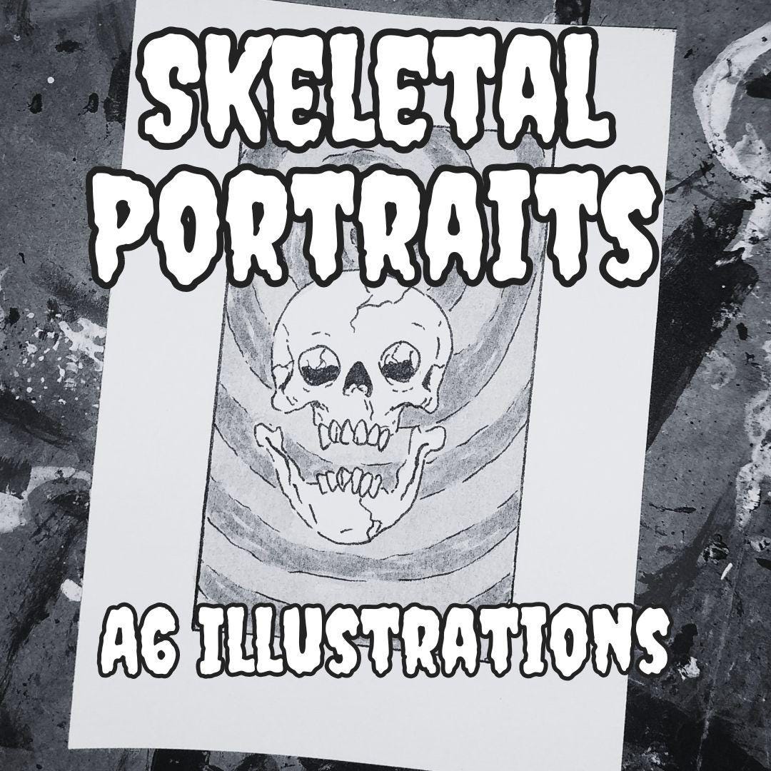 Skeletal Portraits - A6 Skeleton Illustrations - Etsy