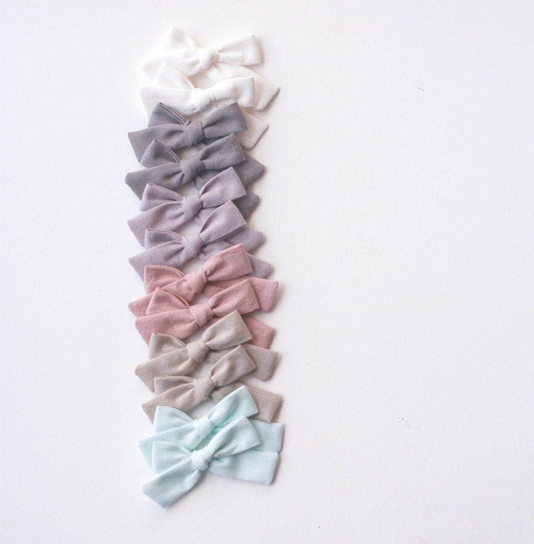 Neutral Linen and Organic Cotton Small Pigtail Clip Bows/ Pigtail Bow ...