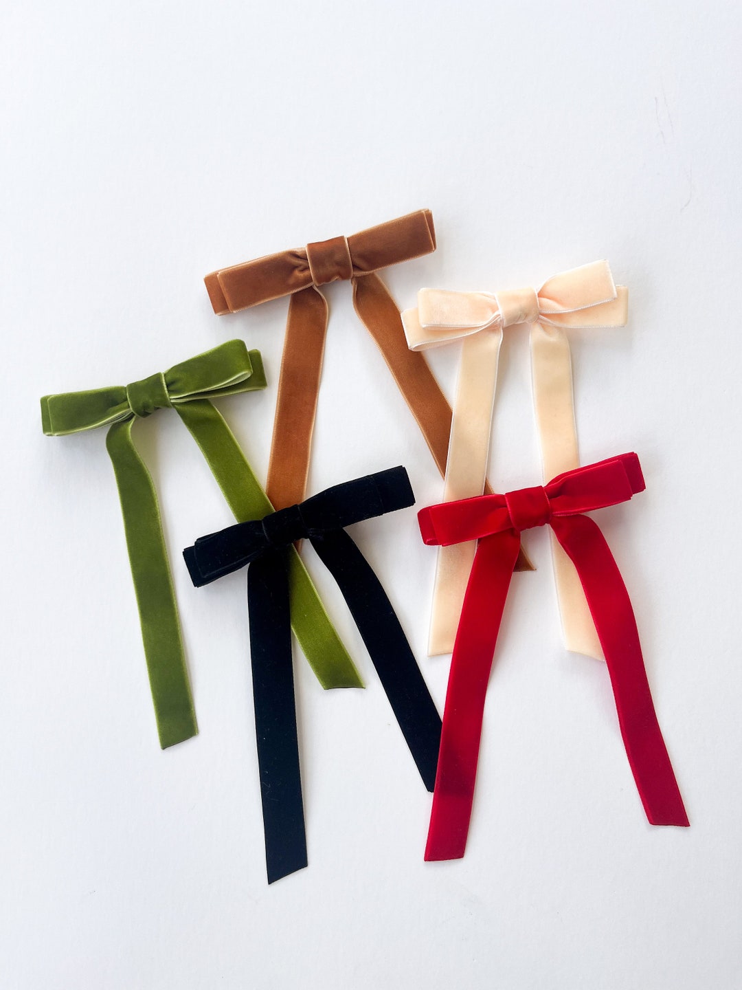 Thin Long Velvet Ribbon Hair Bows / Adult Ribbon Bow Clips - Etsy