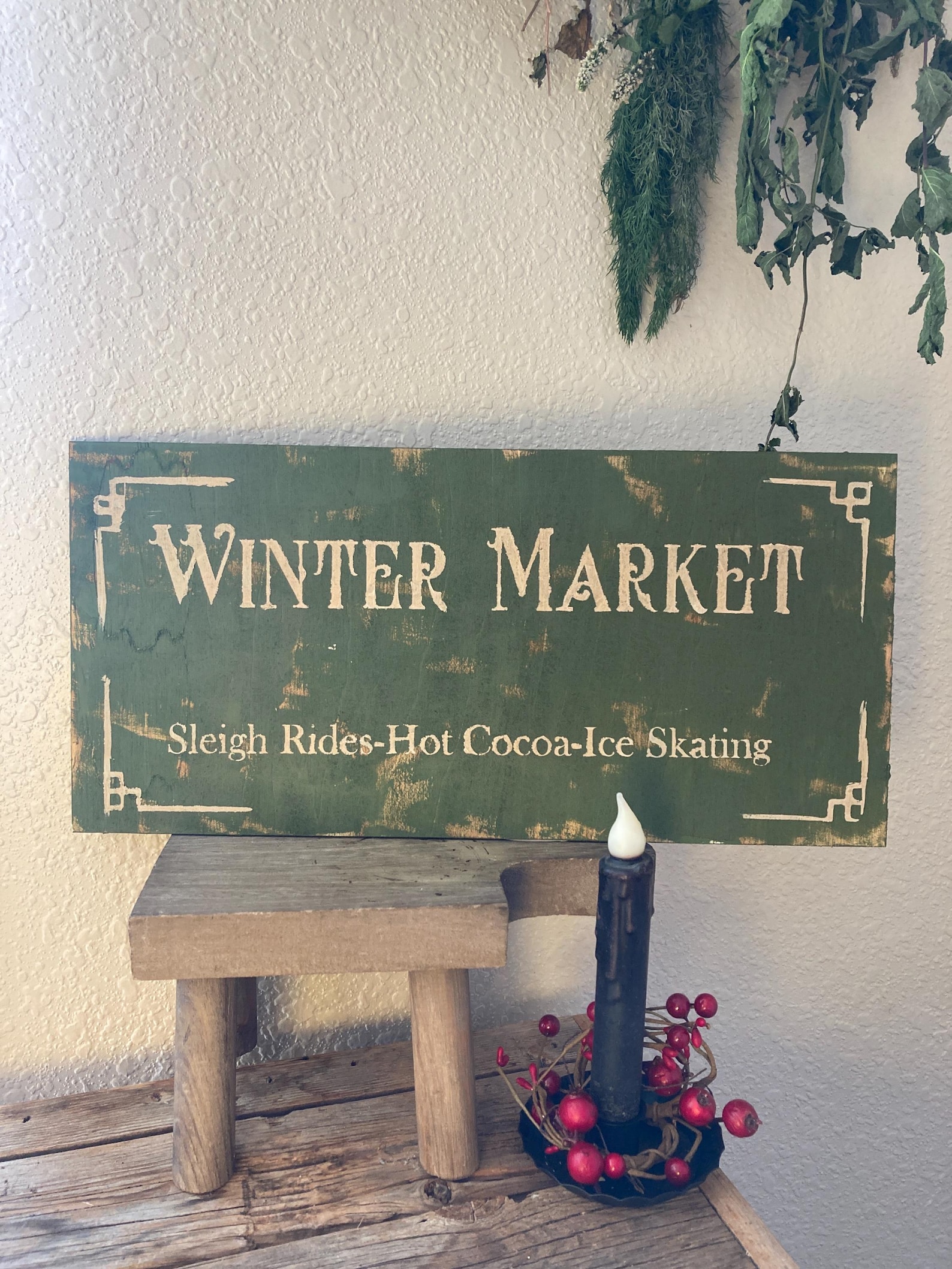 Winter Market Sign/ Primitive Christmas Sign Decor Rustic Christmas ...