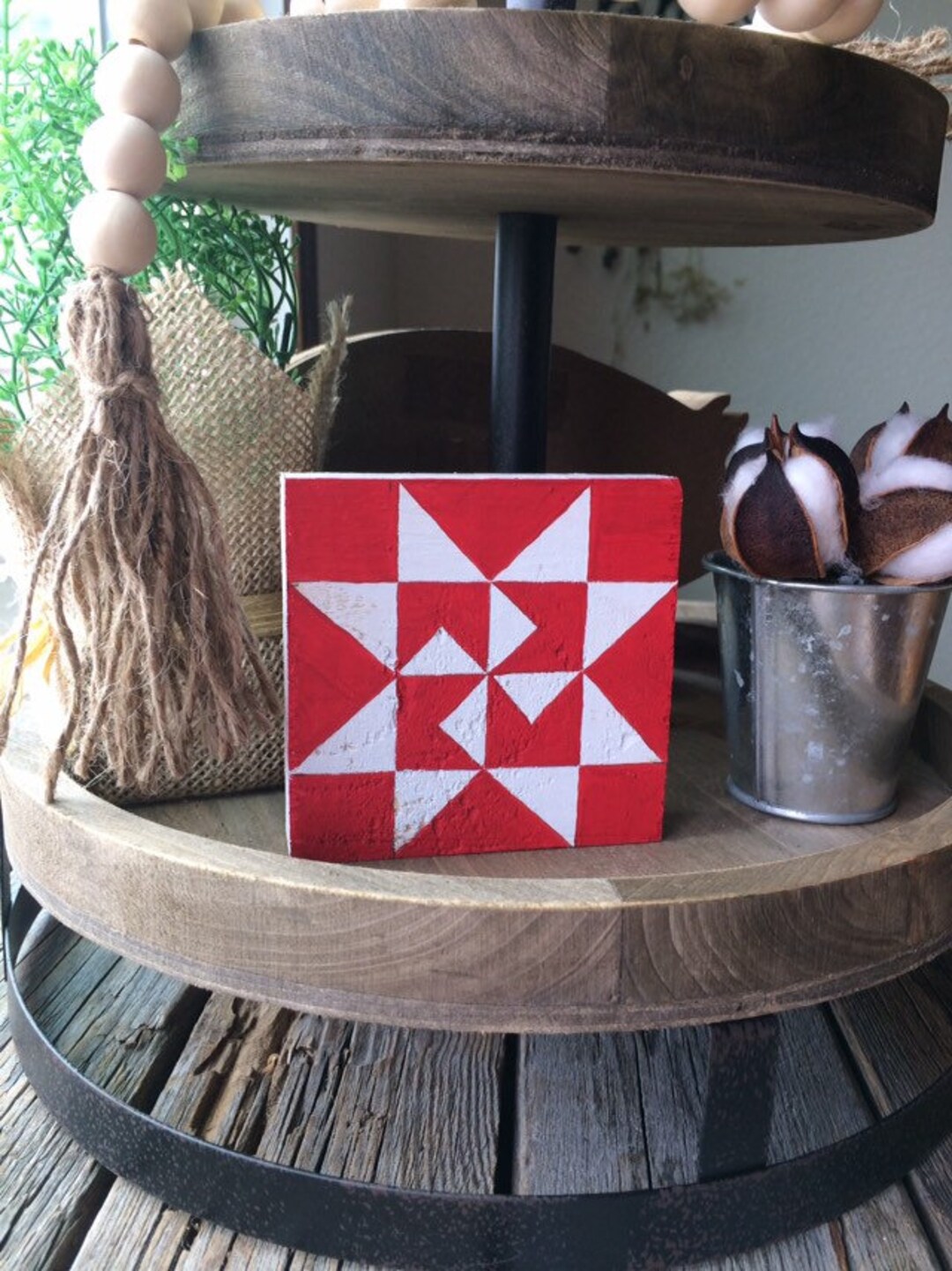 Barn Quilt Wood Block Tiered Tray Mini / Farmhouse Decor / Sign for ...