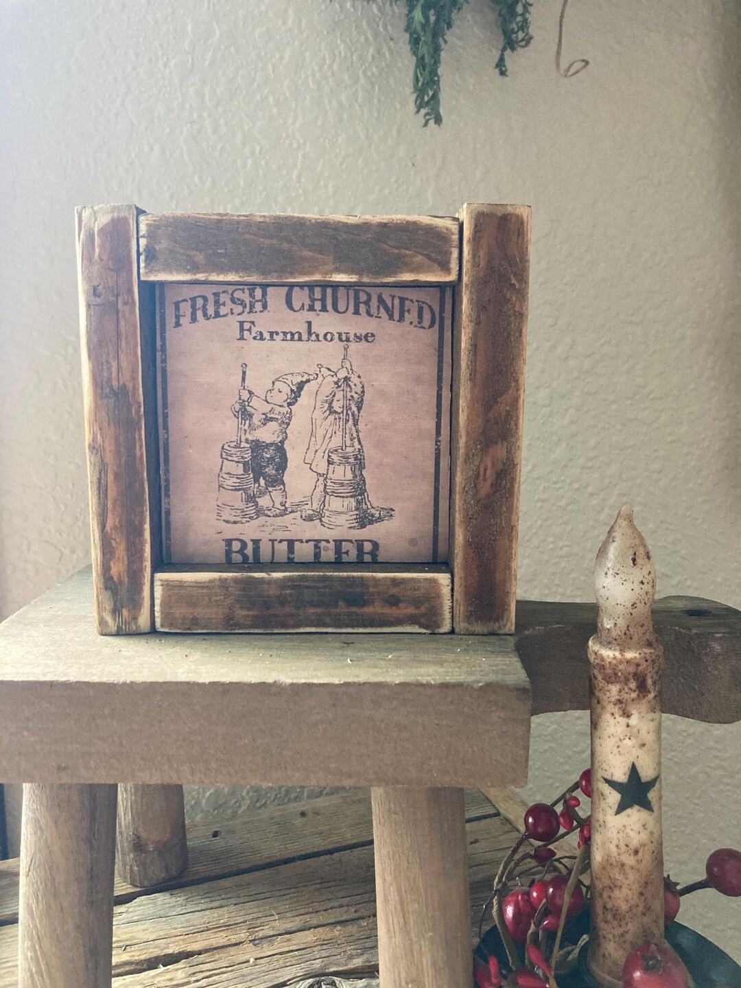 Primitive Fresh Churned Farmhouse Butter Tiered Tray Sign/ Primitive ...