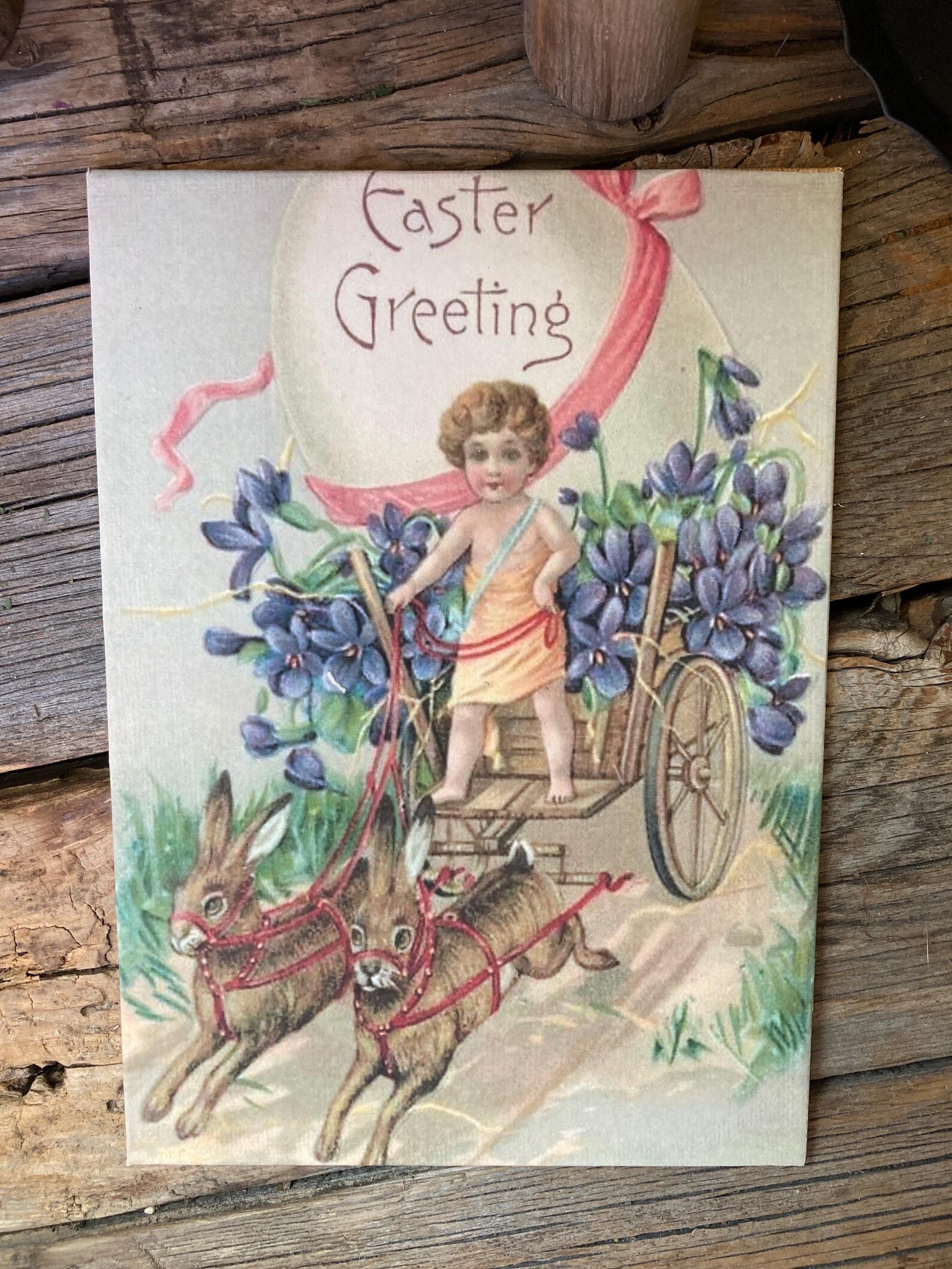 Primitive Easter Greeting Card Print on Canvas / Vintage Spring Decor ...