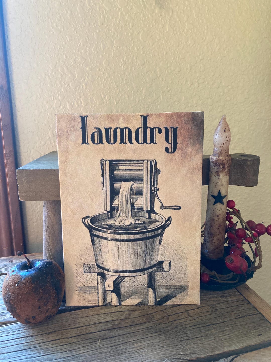 Primitive Laundry Print on Canvas / Vintage Washing Machine Primitives ...