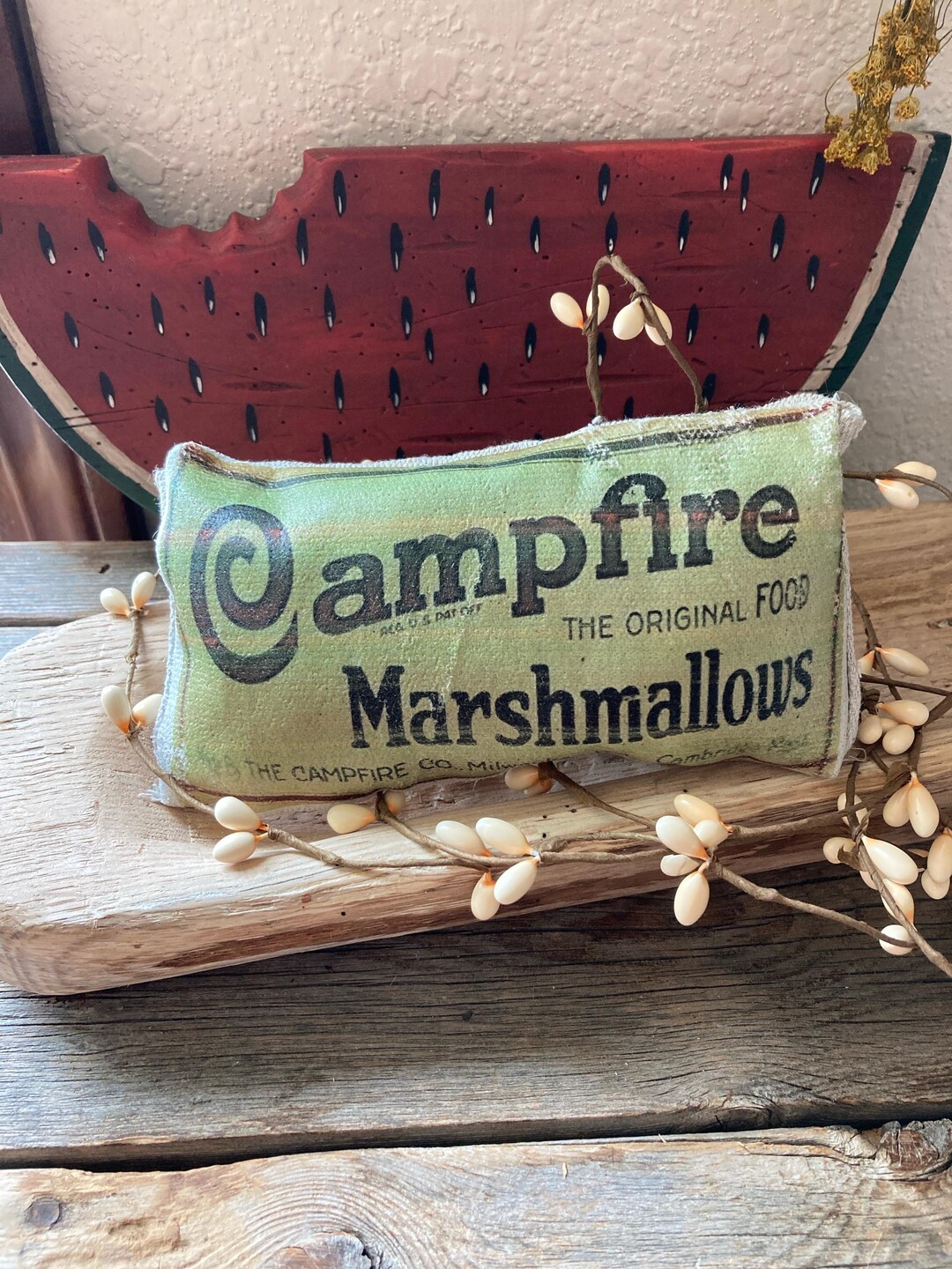 Primitive Mini Pillow Campfire Marshmallows Forth of July Summer Tiered ...