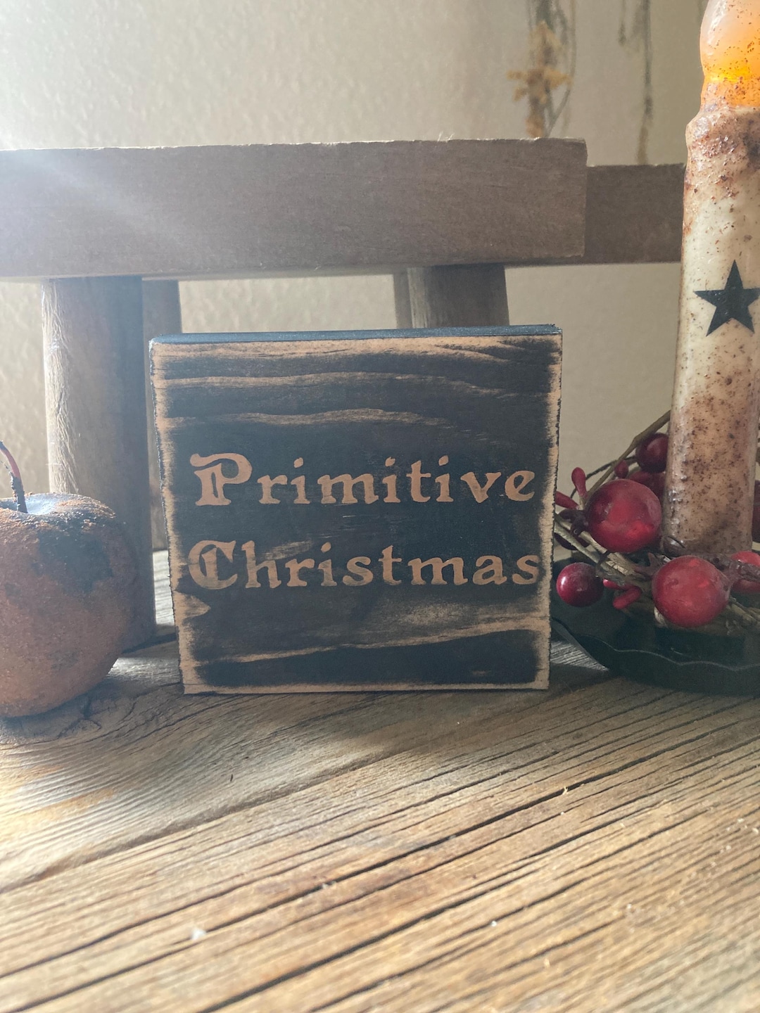 Primitive Christmas Wood Block Sign Vintage Decor, Primitive Decor ...