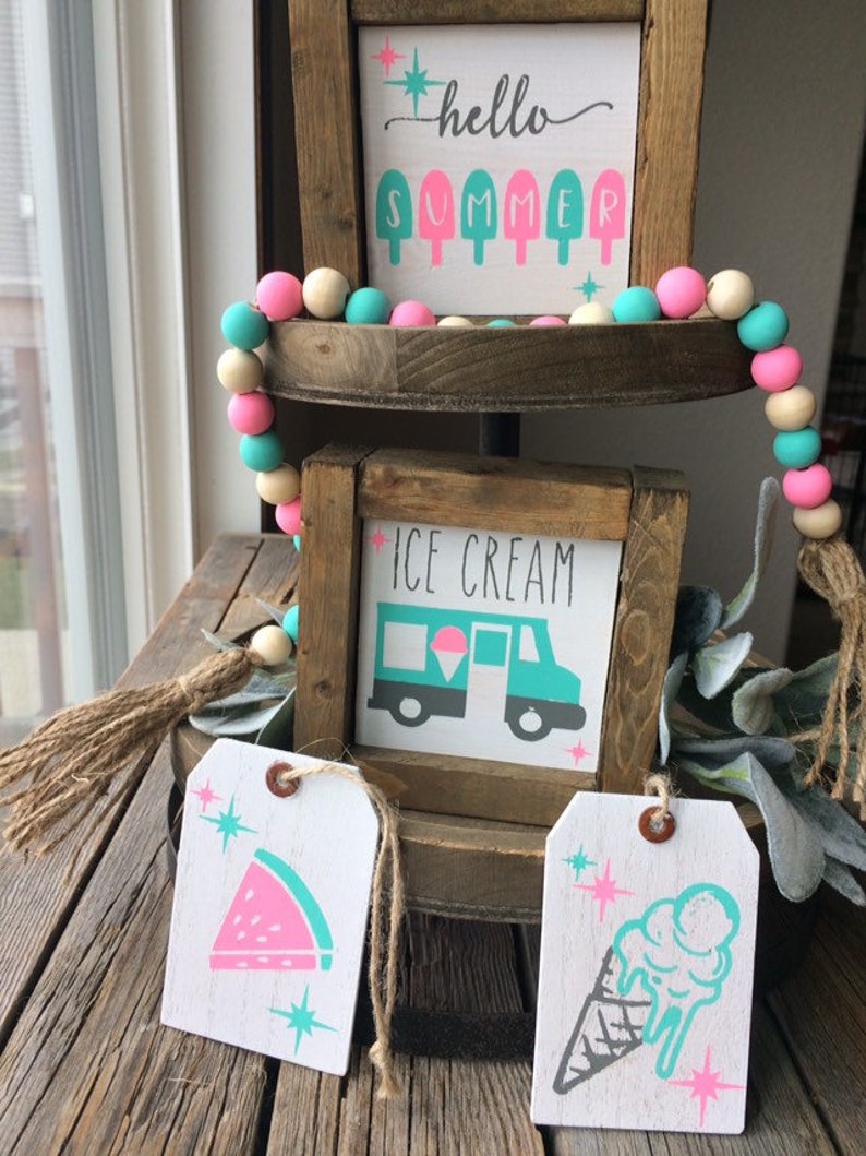 Summer Tiered Tray Decor/ Hello Summer/ Ice Cream Sign/ Summer - Etsy