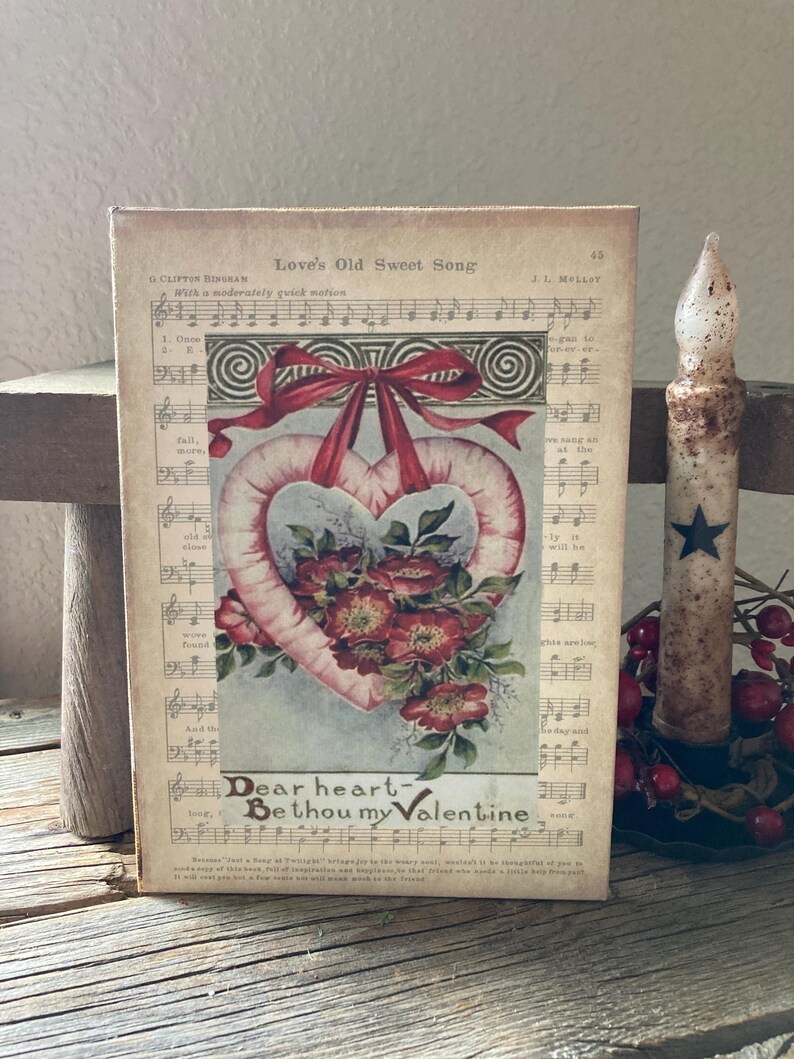 Primitive Colonial Valentines Print on Canvas / Vintage Valentines Card ...
