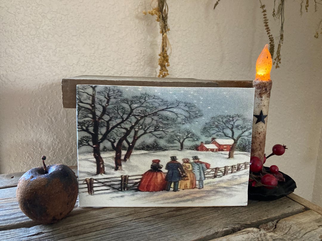 Primitive Winter Carloling Scene Print on Canvas / Americana Decor ...