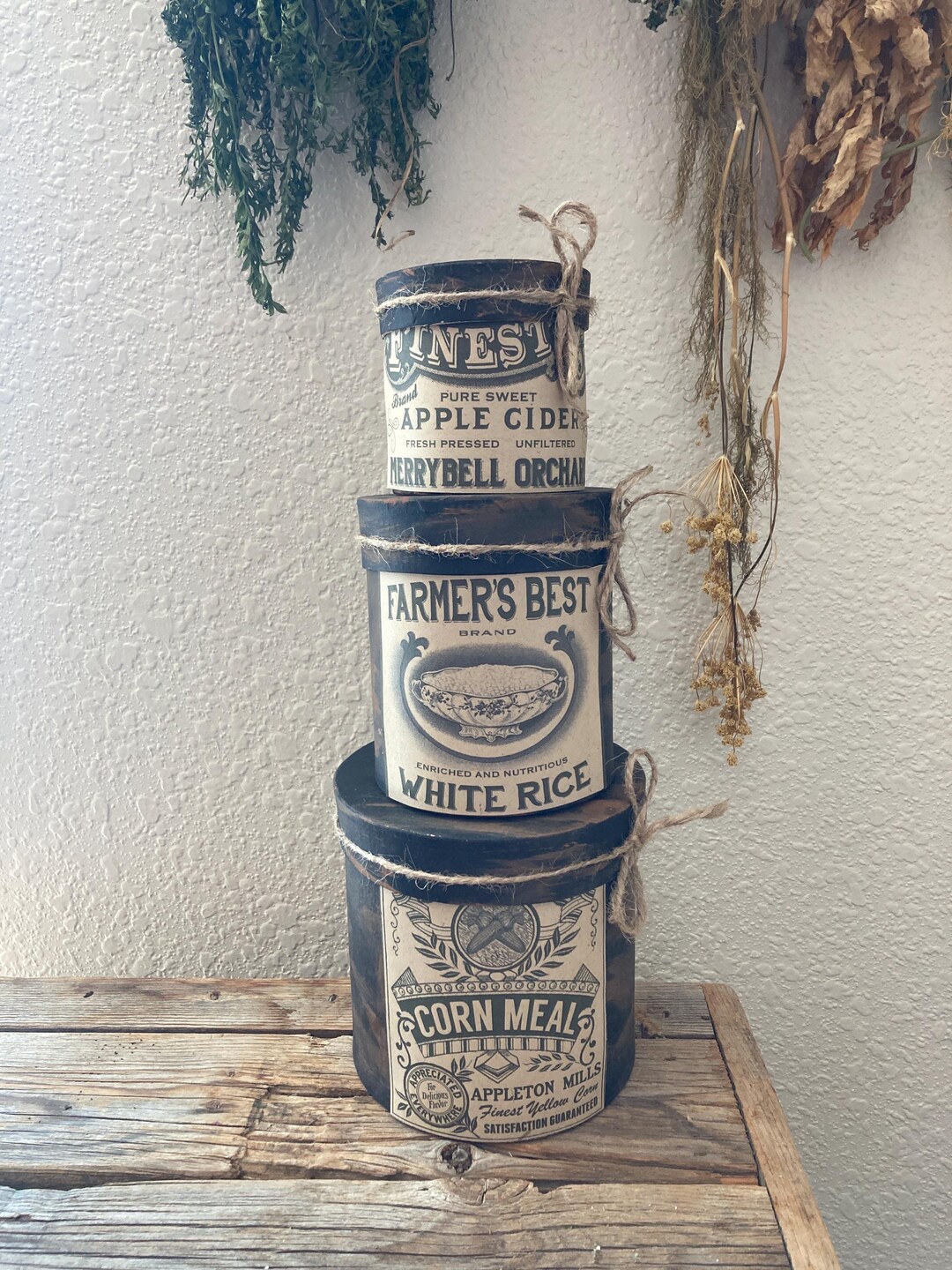 Primitive Kitchen Canisters Corn Meal Canister/ White Rice Jar ...
