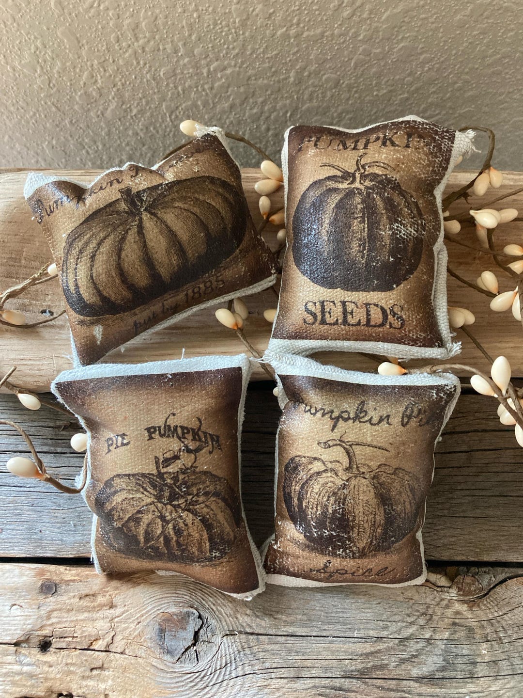 Primitive Fall Pumpkin Mini Pillows/ Grain Sacks/ Mini Primitive Fall ...