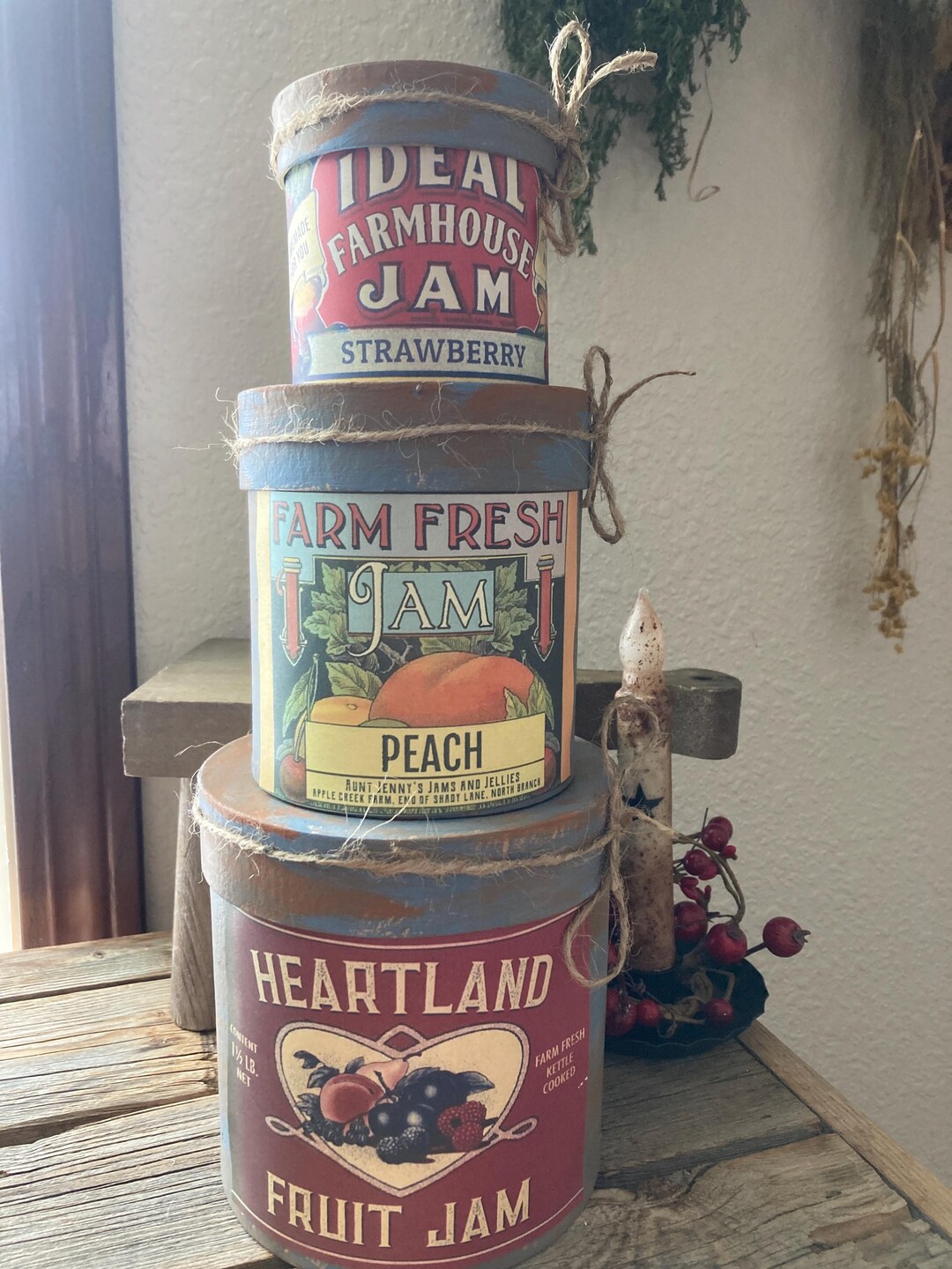 Primitive Fruit Jam Kitchen Canisters, Canister/ Primitive Kitchen Jar ...