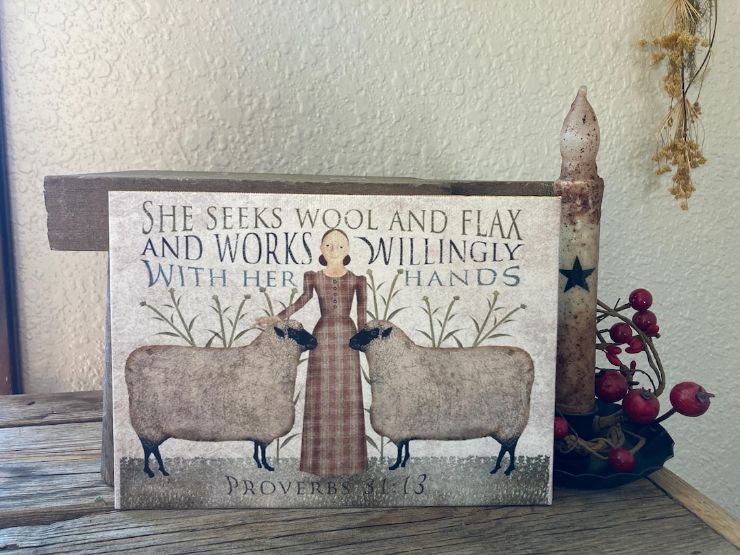 Primitive Proverbs 31 Sheep Print on Canvas / Victorian Decor ...