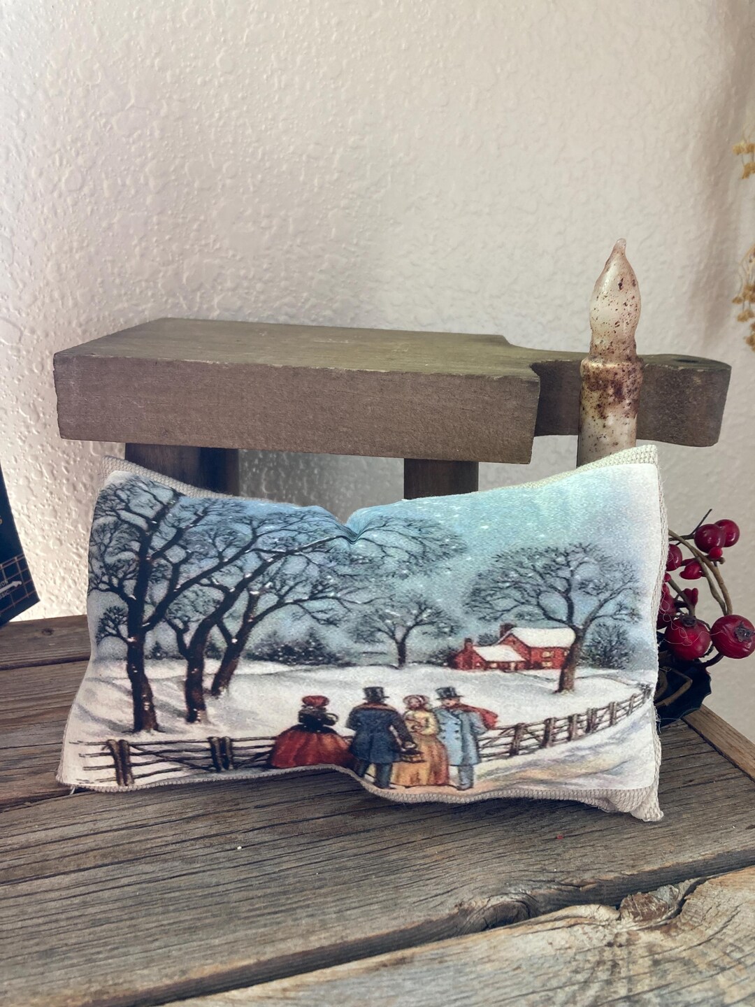 Primitive Winter Pillow Caroling Prim Pillow / Dough Bowl Filler ...
