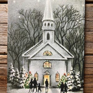 Primitive Christmas Snowy Church Scene/ Vintage Christmas / Primitive ...