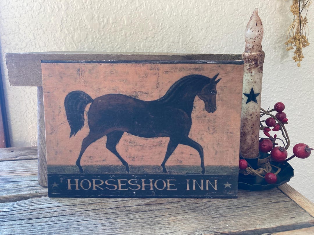 Primitive Horseshoe Inn Print on Canvas / Colonial Tavern Decor ...