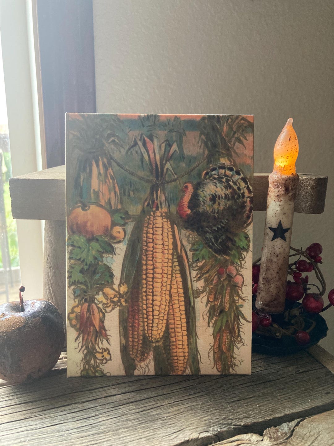 Primitive Thanksgiving Fall Turkey Print on Canvas / Americana Decor ...