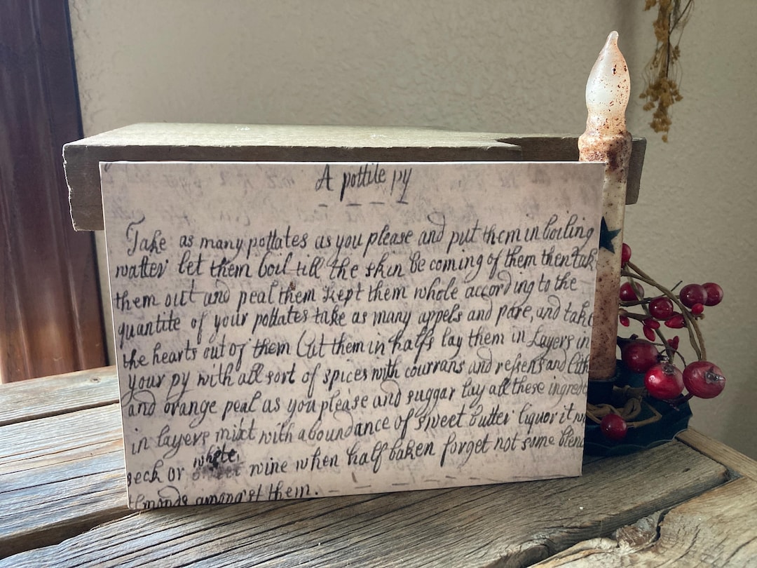 Primitive 1700s Pie Recipe Print on Canvas / Primitives/ Primitive ...