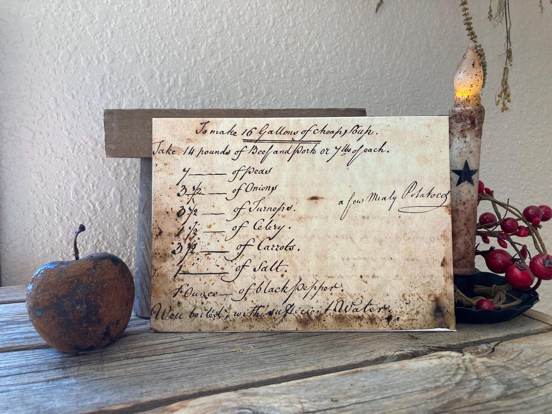 Primitive Winter 1700s Soup Recipe Print on Canvas / Primitives ...