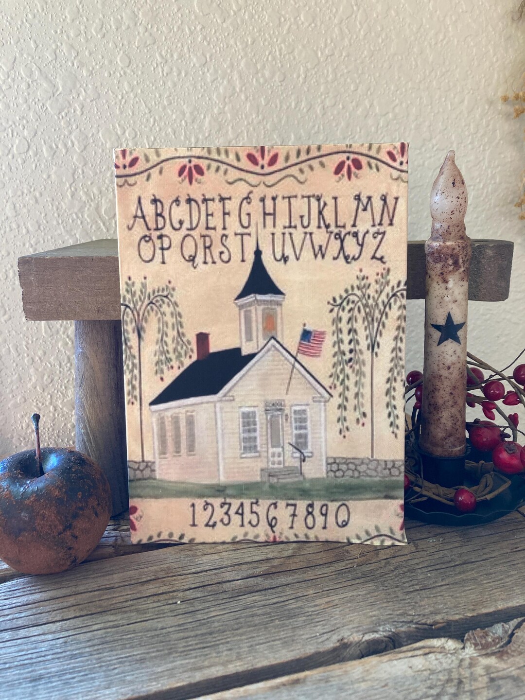 Primitive Sampler With Alphabet and Church Print on Canvas / Primitives ...