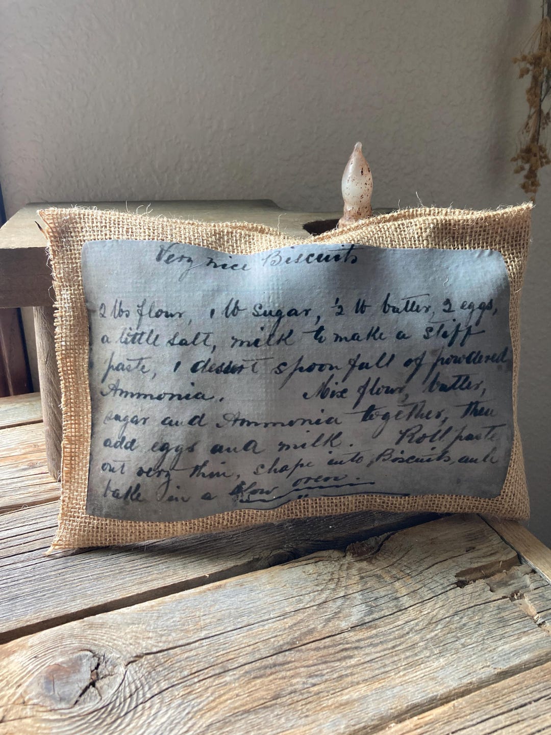 Primitive 1700s Recipe for Biscuits Pillow / Dough Bowl Filler ...