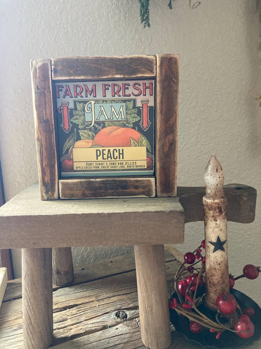 Vintage Peach Jam Sign/ Primitive Sign/ Homemade Fruit Jam Sign ...
