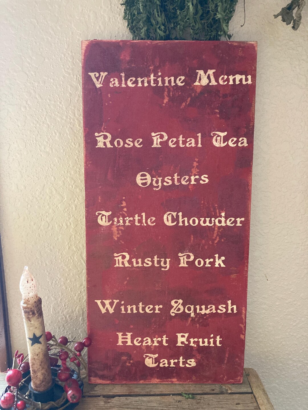 Primitive Valentine Menu Tavern Sign/ Colonial Sign Decor Rustic Sign ...