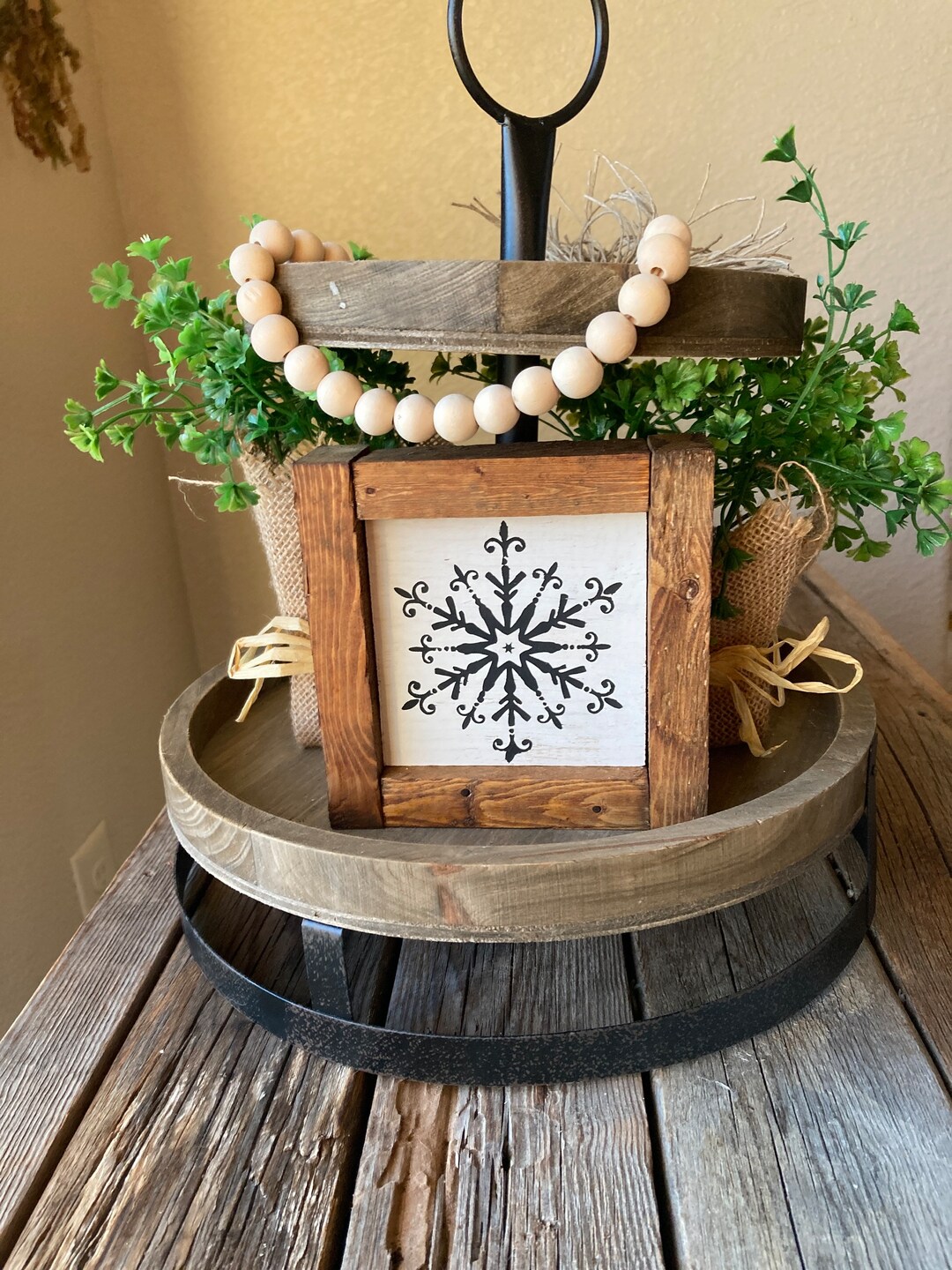 Snowflake tiered Tray Sign farmhouse winter sign/ farmhouse sign - Etsy ...