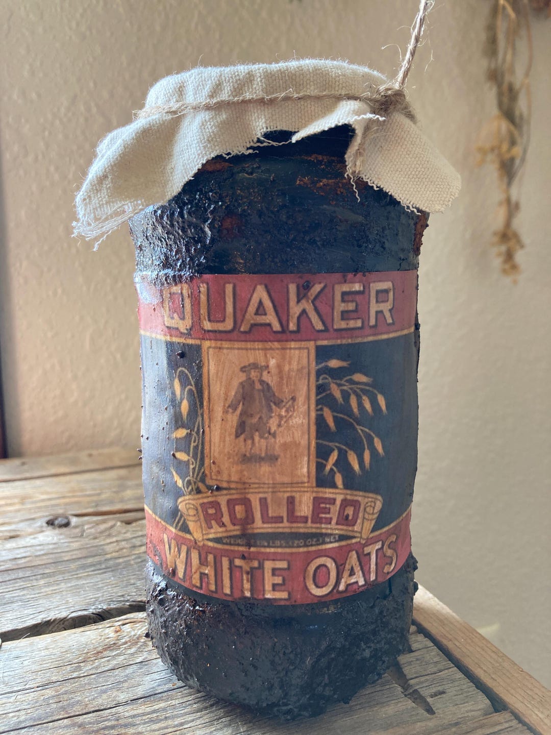 Quaker Rolled Oats Jar Primitive /primitive Grubby Kitchen Jar ...
