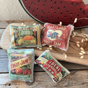 Mini Prim Pillow Farmhouse Grain Sacks/ Mini Fruit Jam Prim Pillows ...