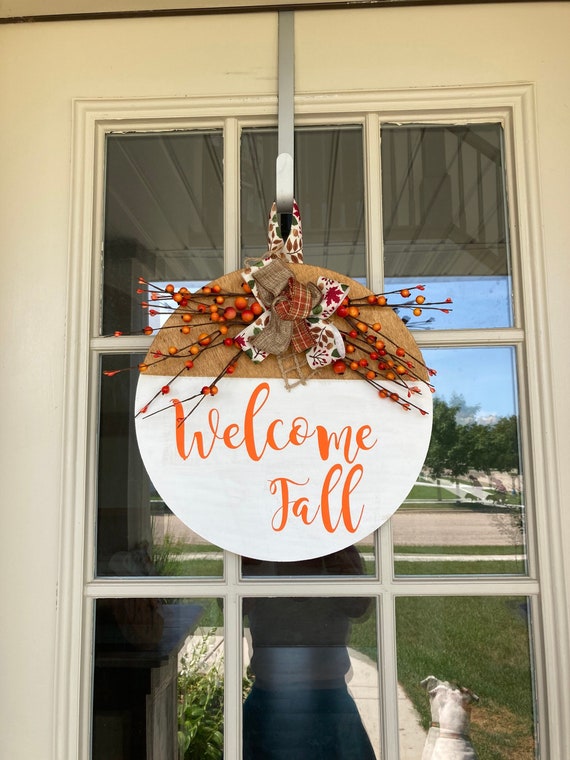 Welcome Fall Door Hanger / Fall Front Door Sign/ Farmhouse | Etsy