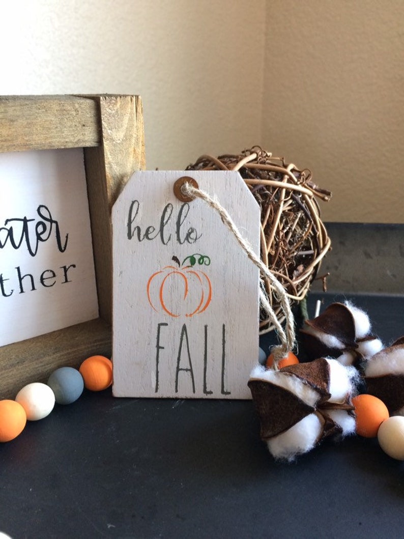 Hello fall Wood Tag/ Farmhouse Sign Farmhouse Decor Wooden | Etsy